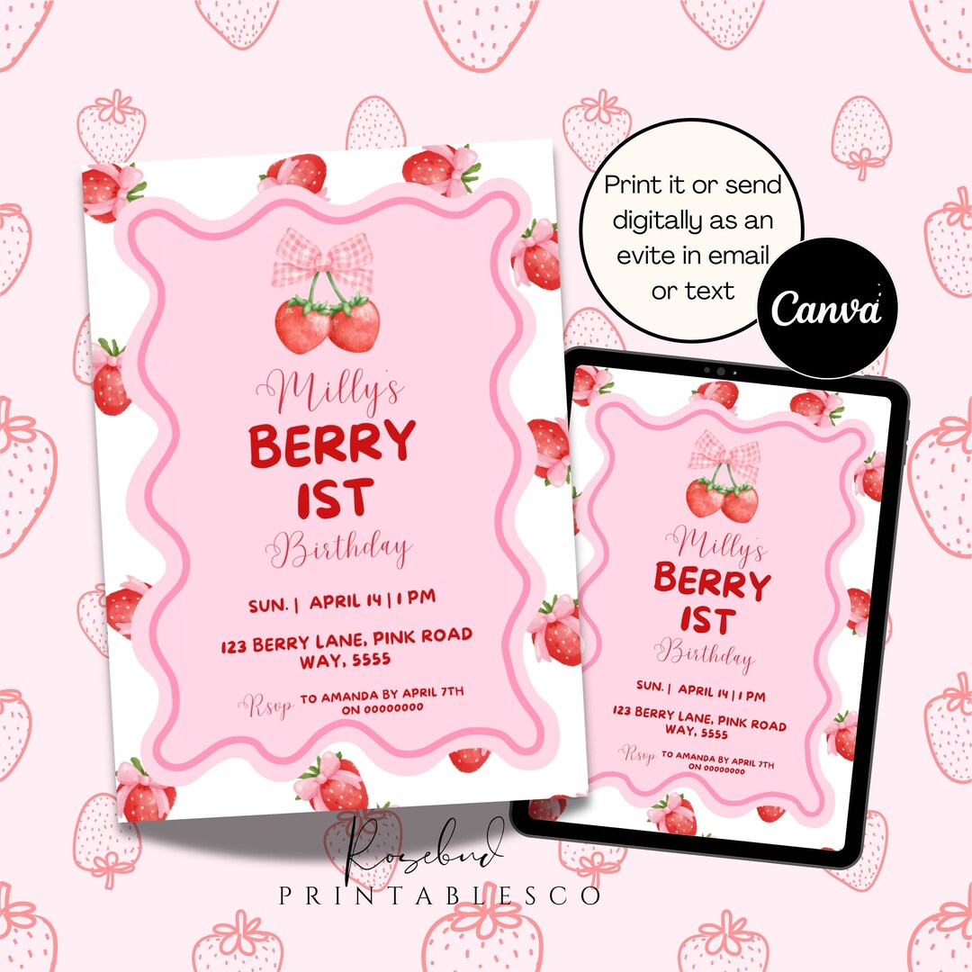 Berry First Birthday Invitation Template, Berry First Birthday ...