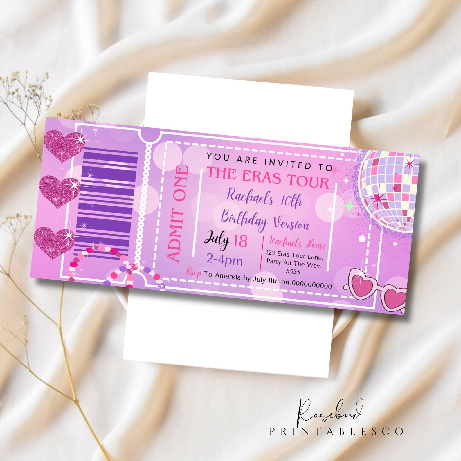 Eras Tour Ticket Stub Birthday Invite Eras Party Ticket Invitation TS ...