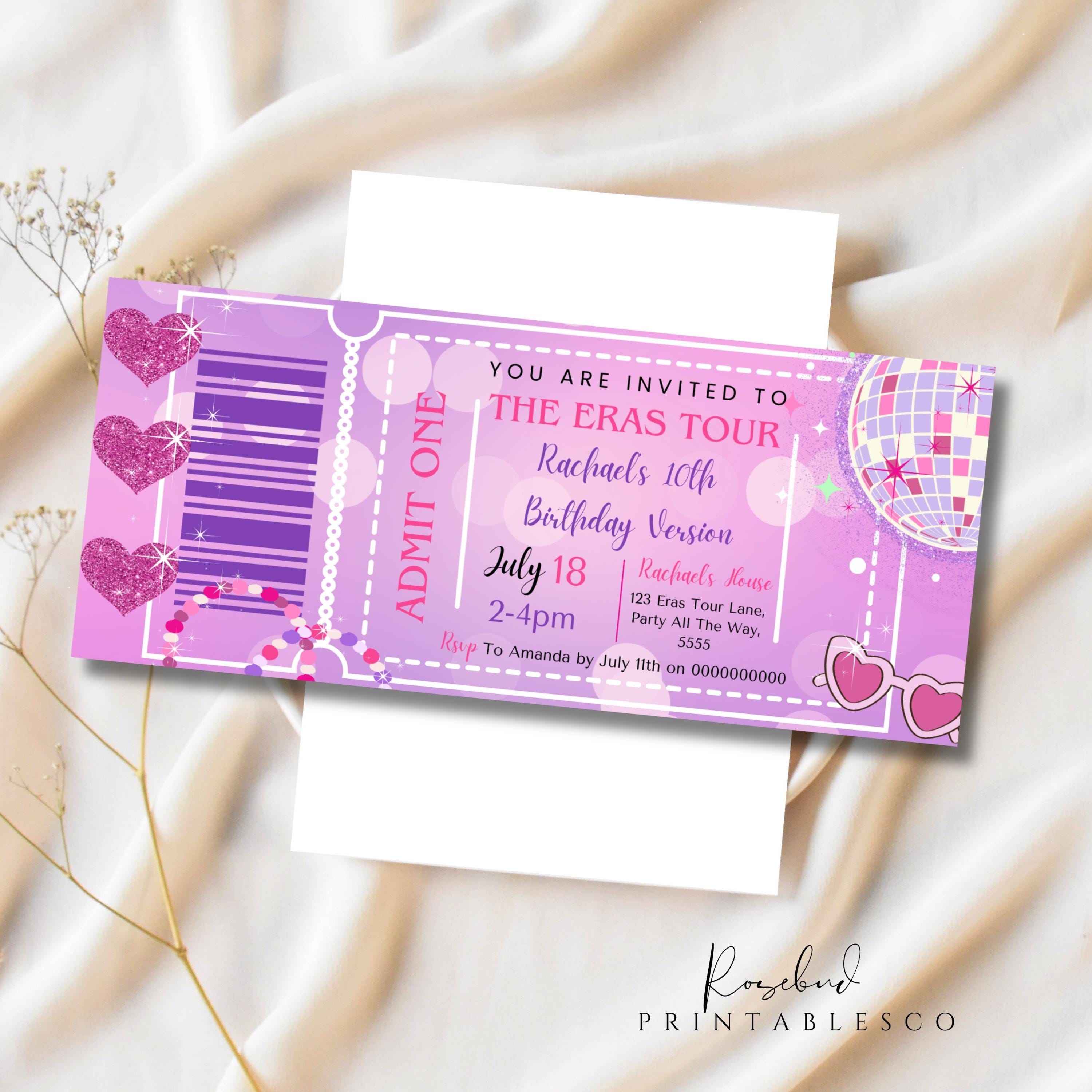 Eras Tour Ticket Stub Birthday Invite Eras Party Ticket Invitation TS ...