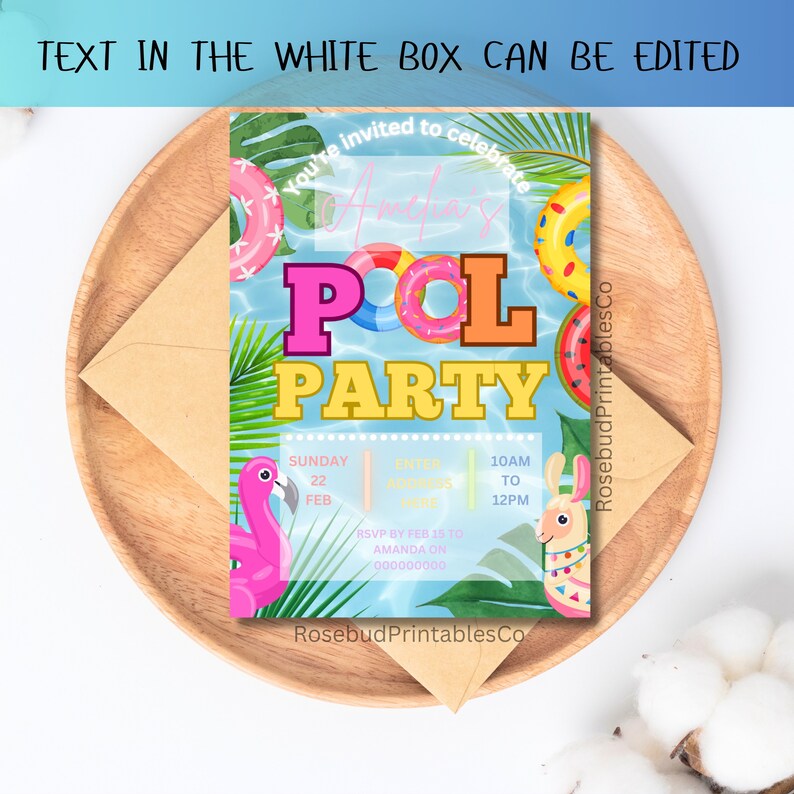 Pool Party Birthday Invite Swim Party Customizable Editable Summer ...