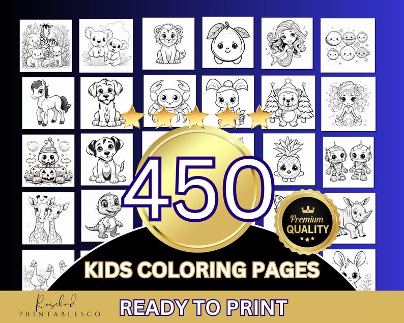 450 Coloring Kids Pages Activity Book for Kids Digital Product Instant ...
