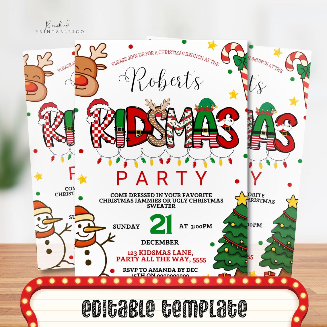 Editable Kidsmas Christmas Invitation, Children's Holiday Party Invite ...