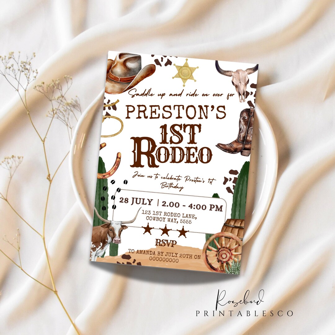 First Rodeo Birthday Invitation, Editable My 1st Rodeo Boy Cowboy ...