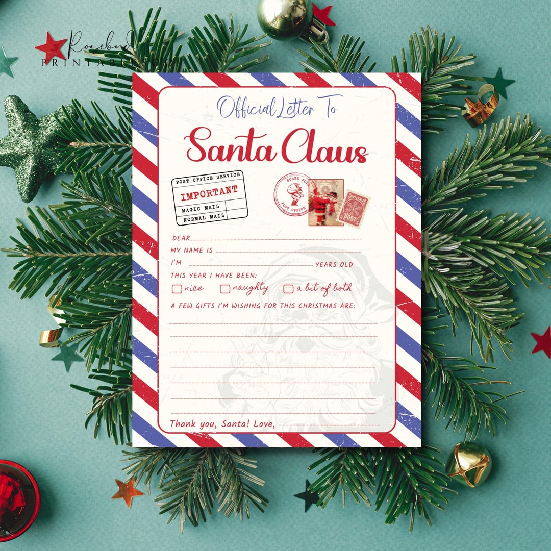 Letter to Santa Printable Santa Wish List Letters Christmas Letter Easy ...