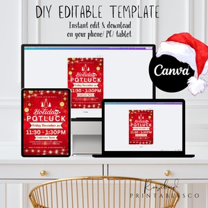 Editable Christmas Potluck Flyer Template Holiday Potluck Party Canva ...