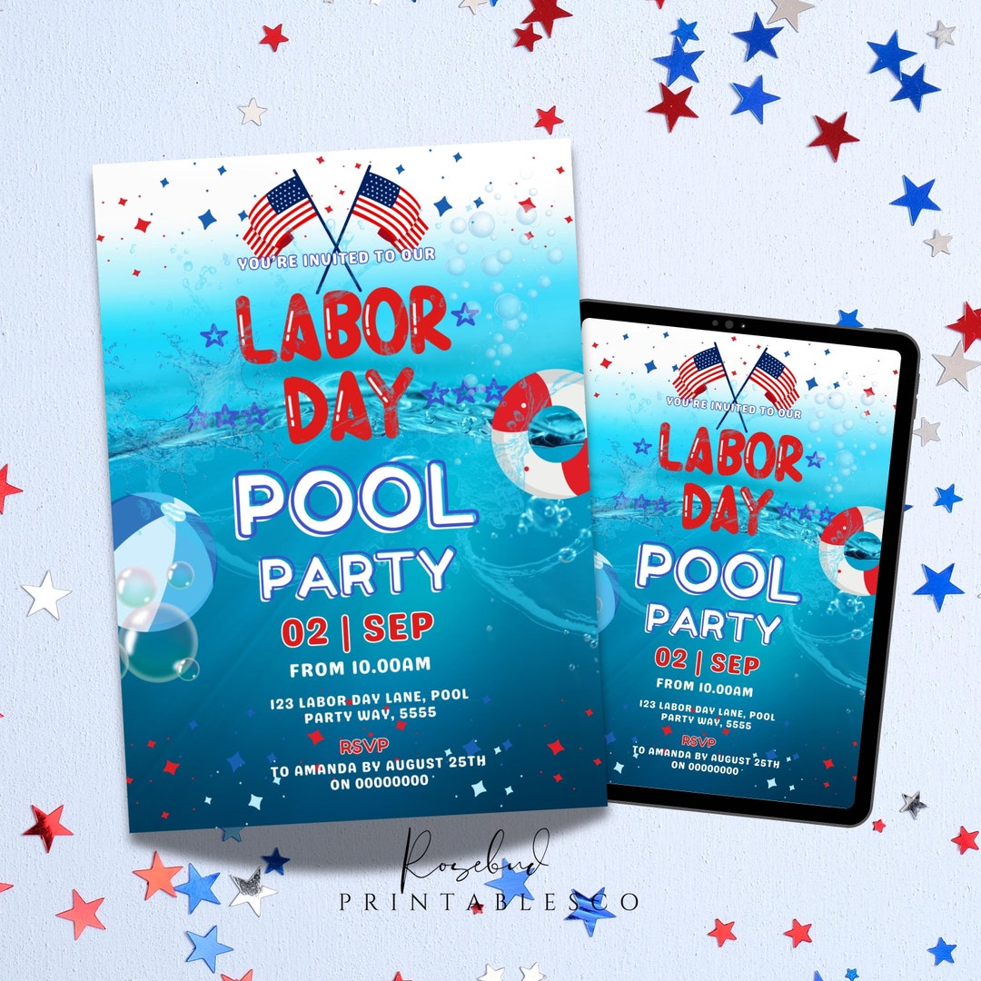 Labor Day Invitation | Printable Labor Day BBQ Invitation | USA Pool ...