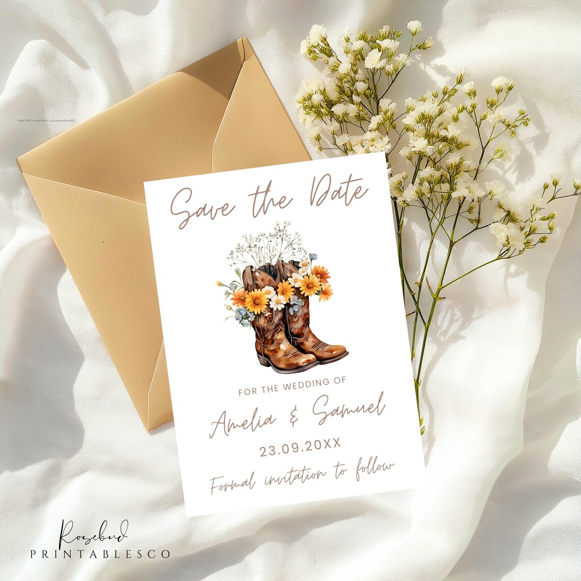 Save the Date Western Invitation Floral Cowboy Boots Save the Date ...
