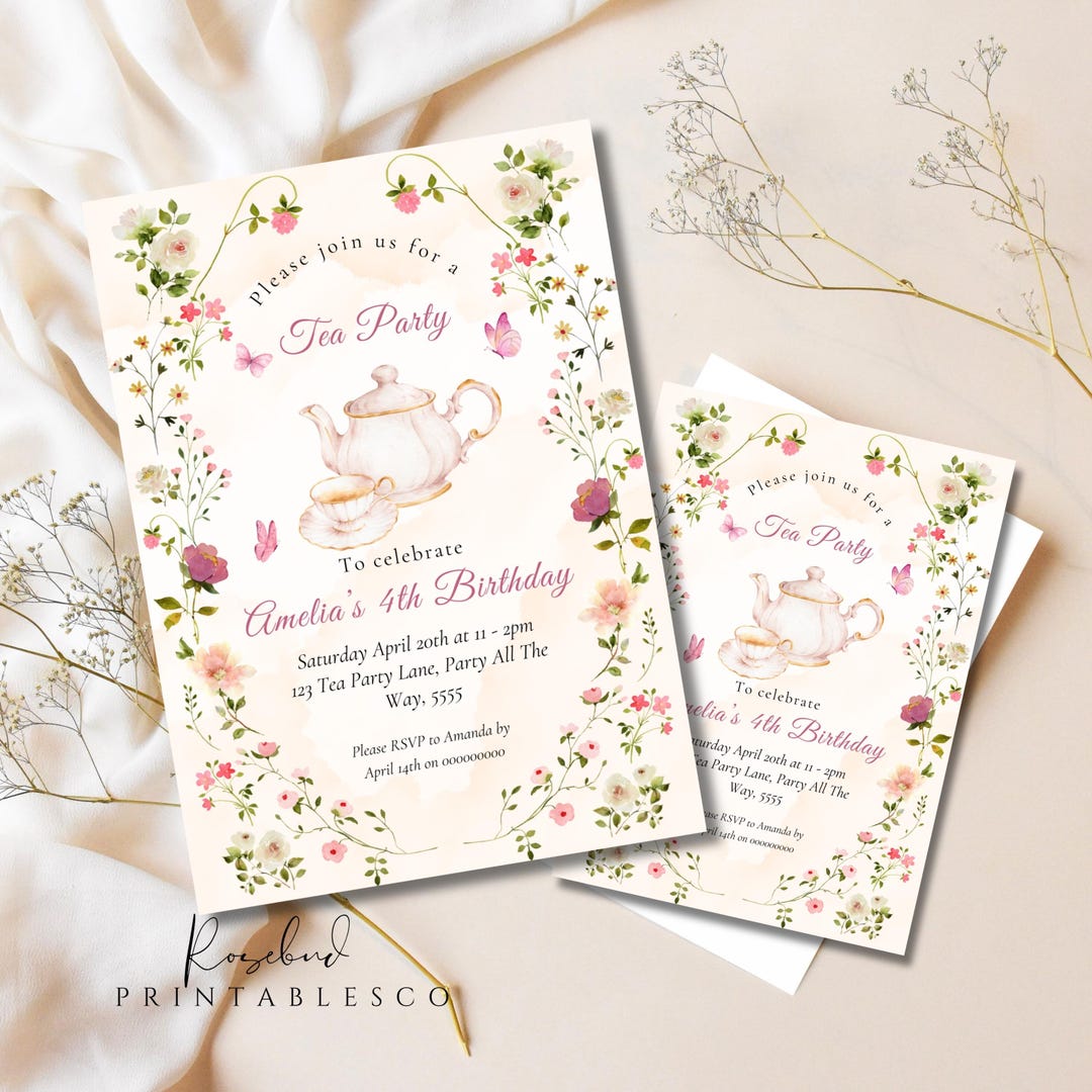 Tea Party Birthday Invitation Par-tea Birthday Girl Invitation Girl ...