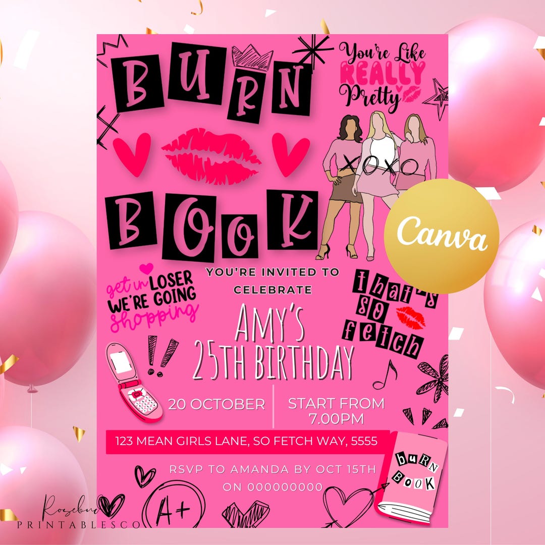 Mean Girls Invitation Girl's Night Invitation Girl Pink Party Mean ...