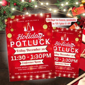 Editable Christmas Potluck Flyer Template Holiday Potluck Party Canva ...