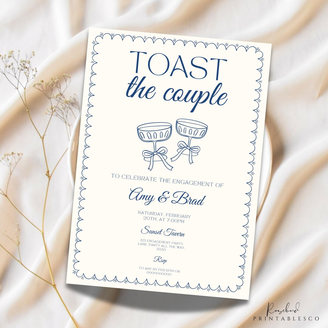 Toast the Couple Engagement Party Invitation, Wine Glasses Elegant ...