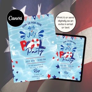 4th of July Pool Party Invitation Editable Template Fourth of July ...