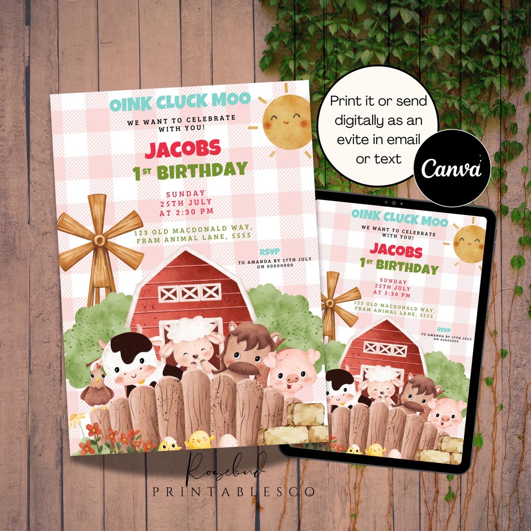 Farm Birthday Party Invitation Farm Animals Birthday Invite Old ...