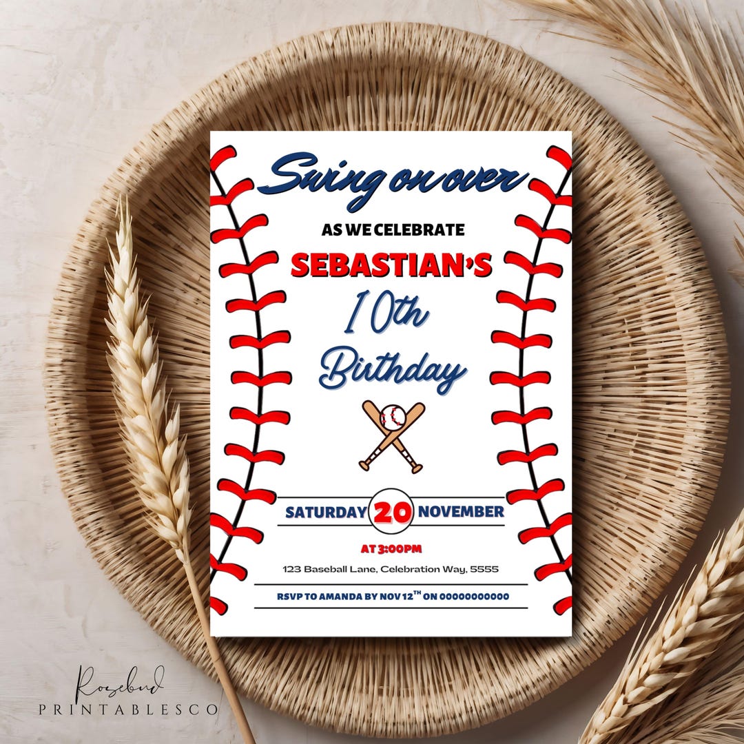 Editable Baseball Birthday Invitation, Baseball Party Invites, Sports ...