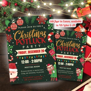 Editable Holiday Potluck Flyer Christmas Work Potluck Party Canva ...