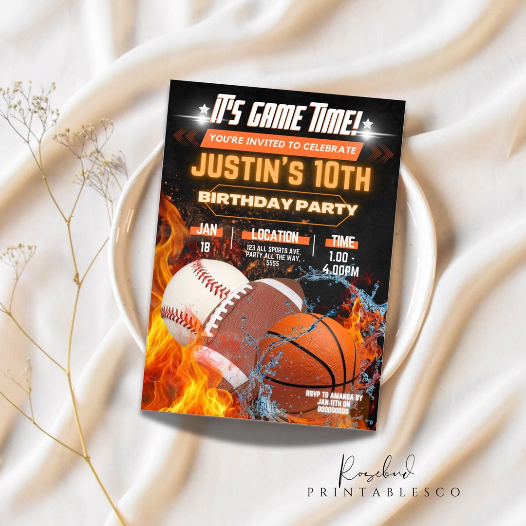 Sports Birthday Invitation Sport Invite Sports Birthday Party All Star ...