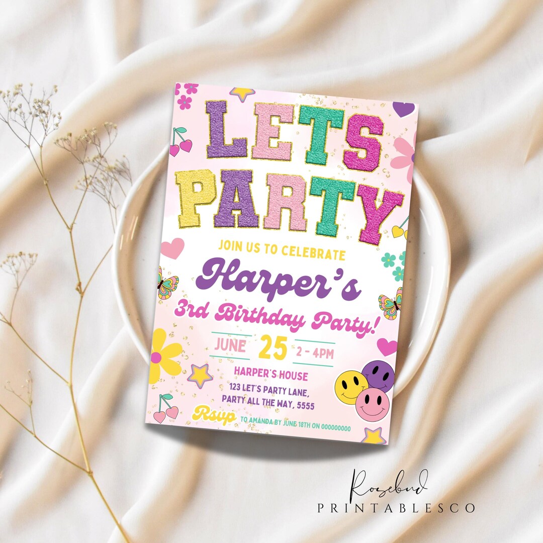 Editable Preppy Patch Letter Invitation, Retro Varsity Patch Birthday ...