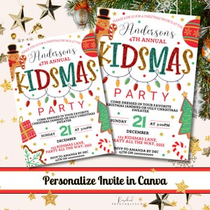Kidsmas Christmas Invitation, Kids Holiday Party Invitation, Children's ...