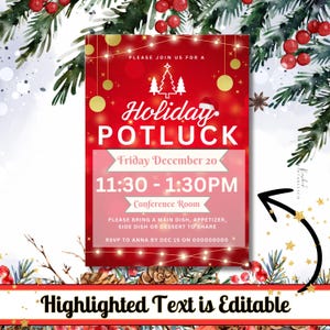 Editable Christmas Potluck Flyer Template Holiday Potluck Party Canva ...