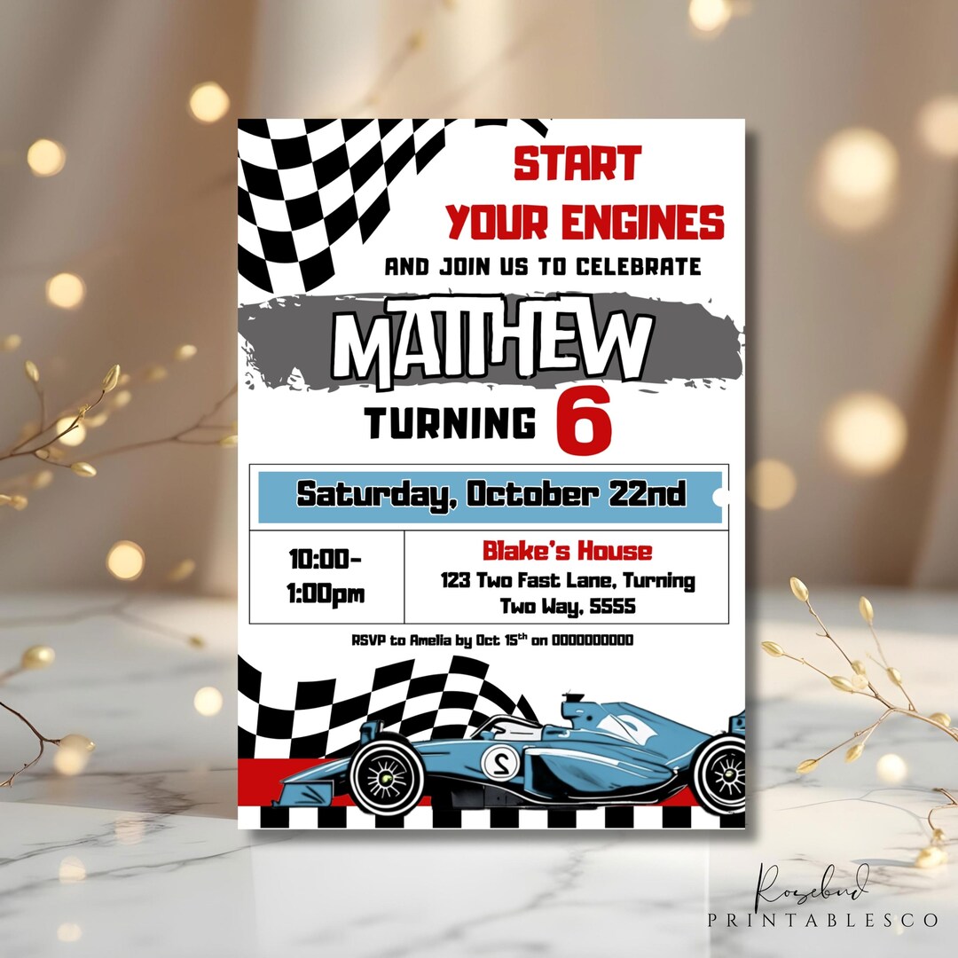 Editable Sports Race Car Invite Race Car Birthday Invite Boys Car ...