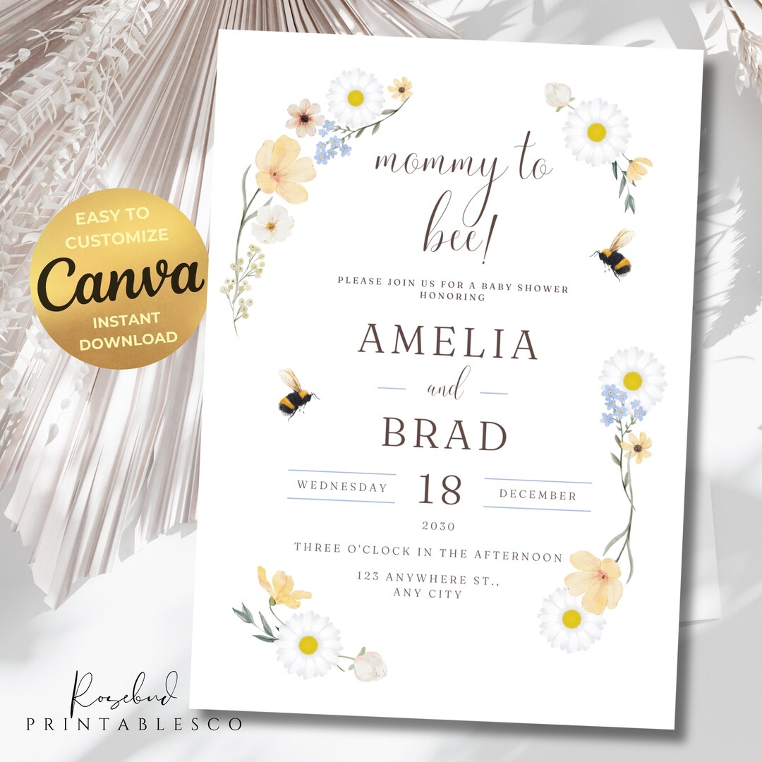 Bee Baby Shower Invitation Floral Baby Shower Invite Baby Bee Parents ...