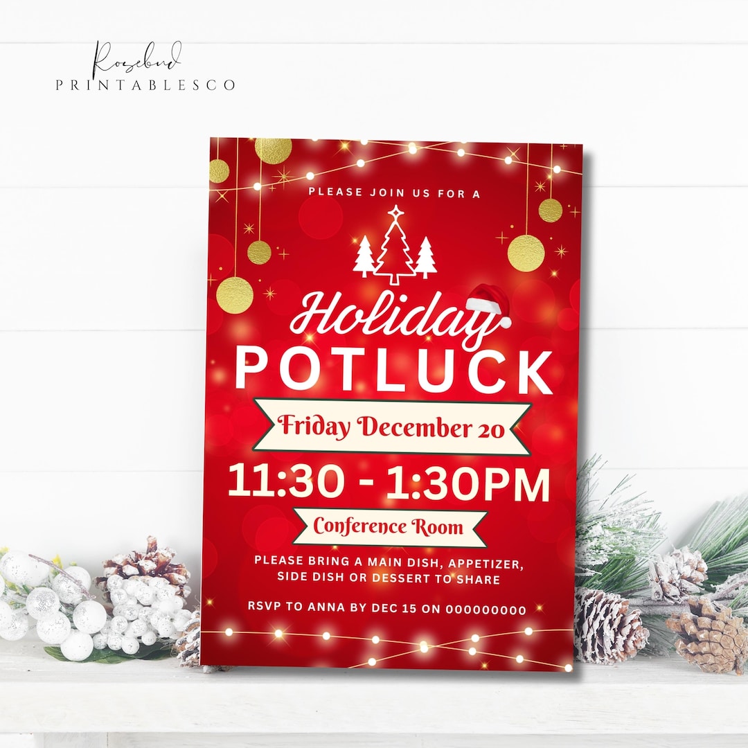 Editable Christmas Potluck Flyer Template Holiday Potluck Party Canva ...