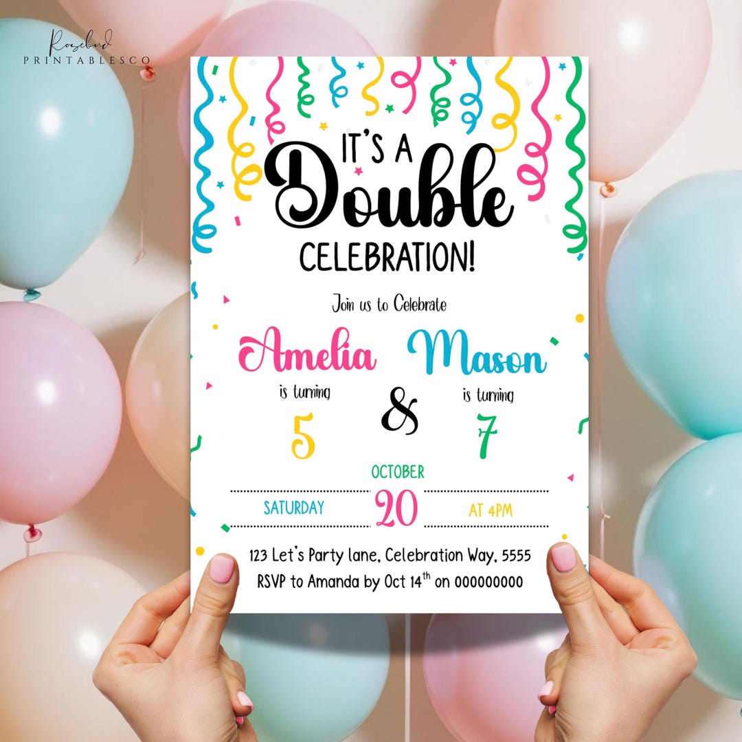 Editable Joint Party Birthday Invitation Sibling Birthday Party Invite ...