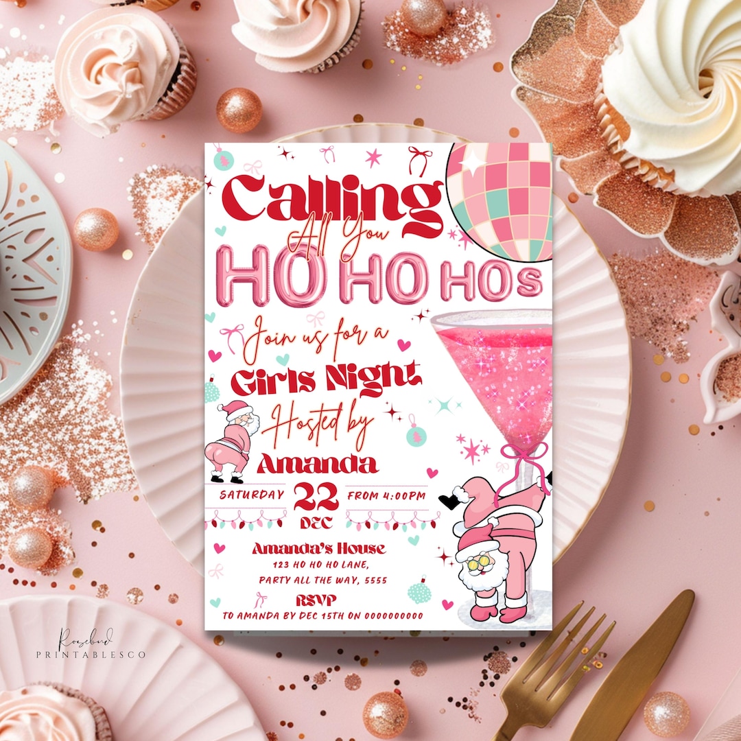 Funny Christmas Party Invitation, Santa's Favorite Ho Ho Hos, Girls ...