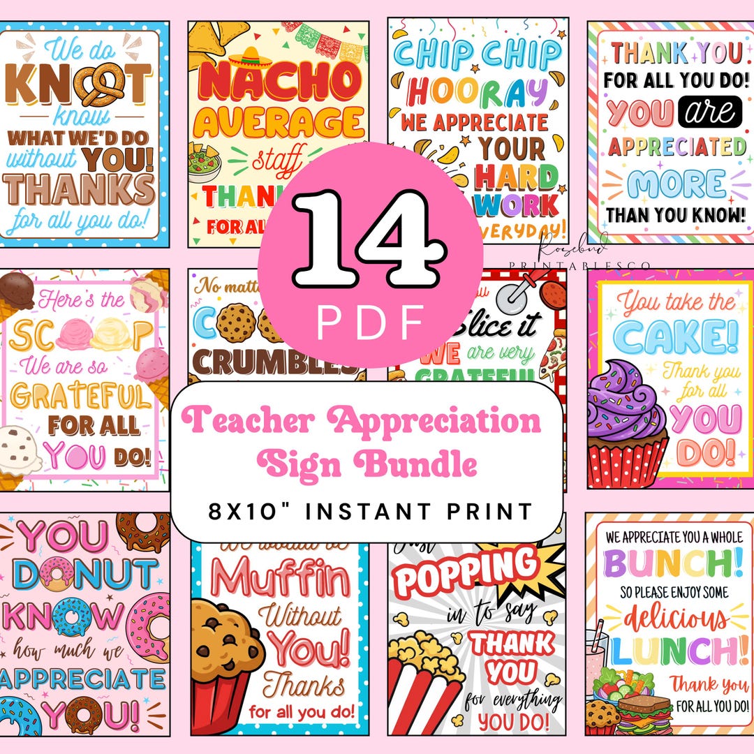 Teacher Week Food Sign Bundle, Staff Appreciation Posters, Teacher ...