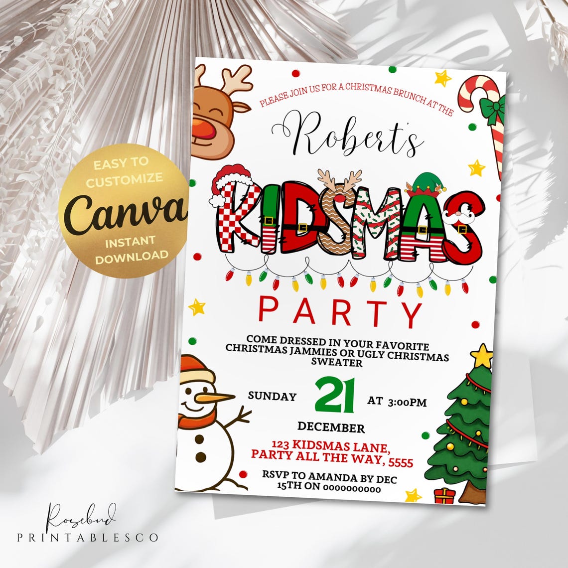 Editable Kidsmas Christmas Invitation, Children's Holiday Party Invite ...