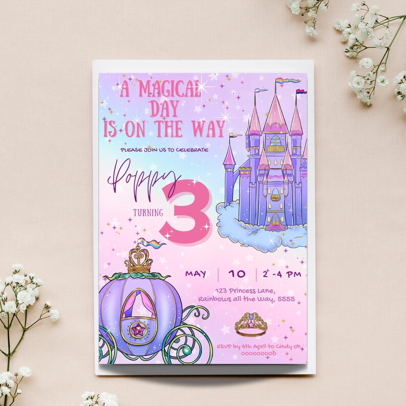 Princess Birthday Invitation Princess Castle Invite Sparkle Gold Crown ...