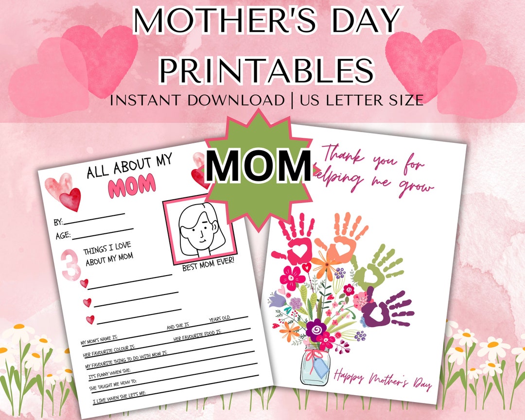 Mother's Day Kids Worksheet Mother's Day Gift Mother's Day Handprint ...