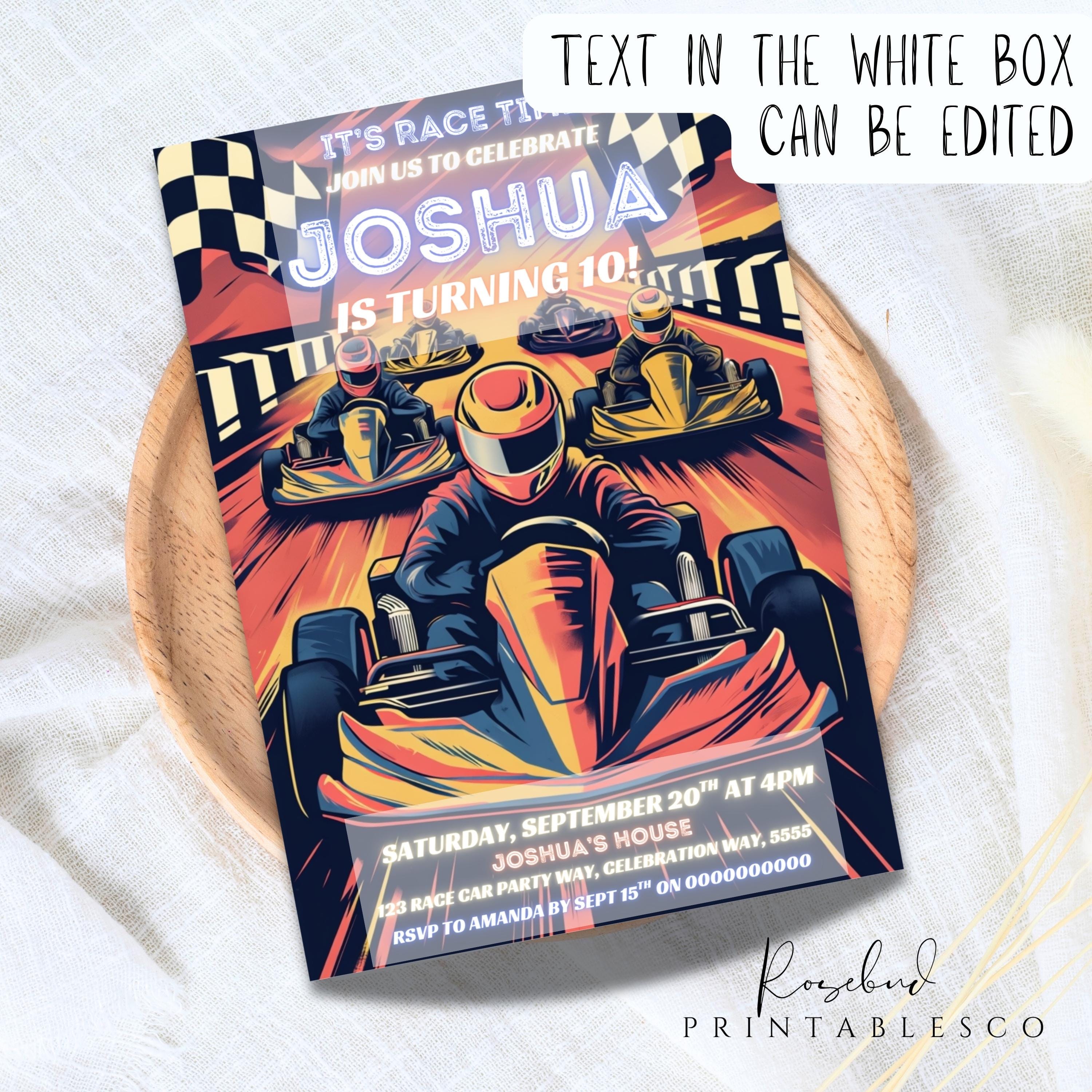 Go Kart Birthday Invitation, Go Kart Party, Karting Invitation, Racing ...