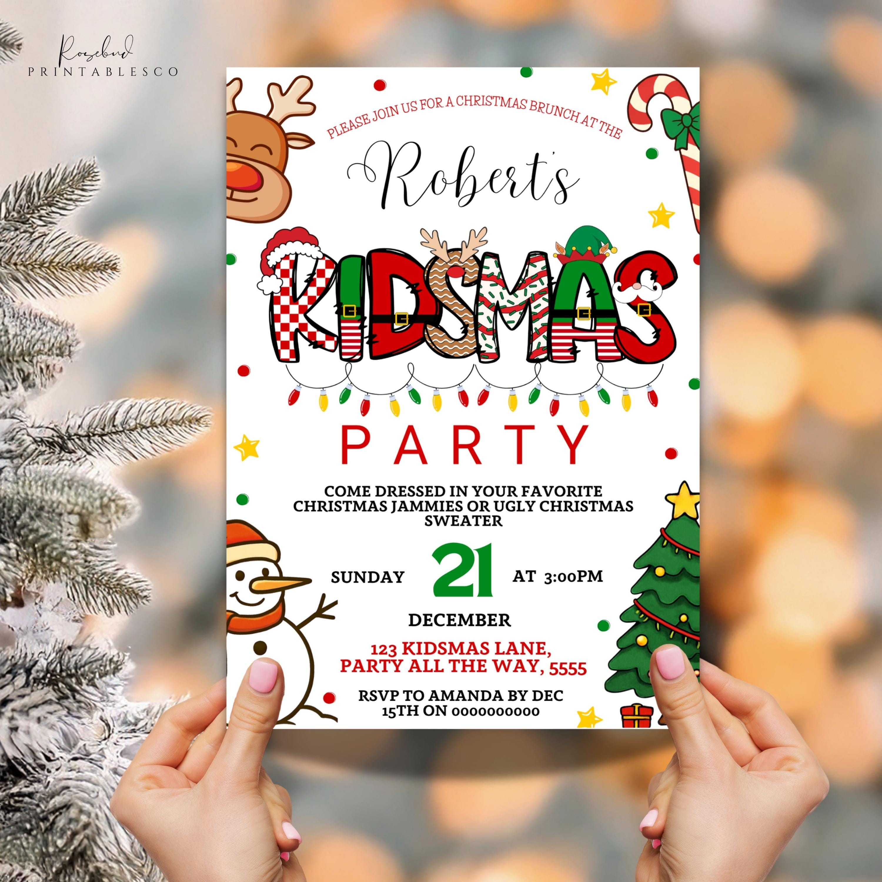 Editable Kidsmas Christmas Invitation, Children's Holiday Party Invite ...