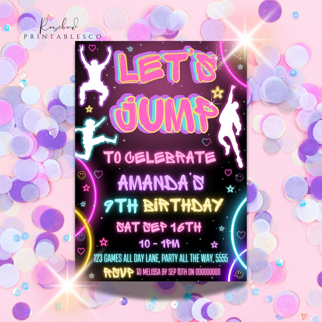 Jump Invitation Editable Jump Birthday Invite Trampoline Party Bounce ...