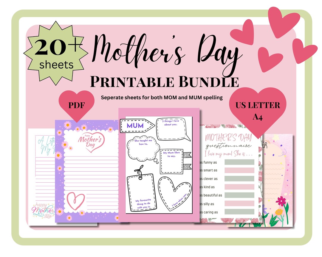 Mother's Day Printable Bundle Mother's Day Question Sheet Mothers Day ...