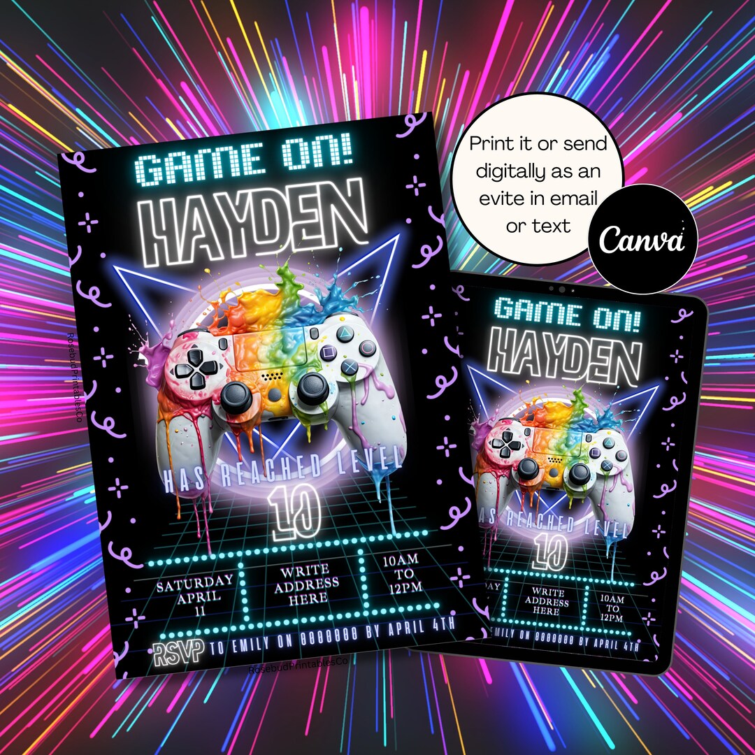 Video Game Party Invitation Editable Printable Gamer Birthday Invite ...