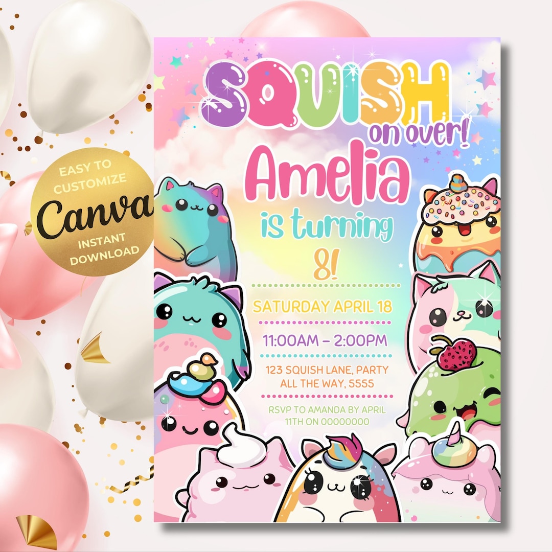 Squish on Over Birthday Invite, Squish Birthday Party Printable ...