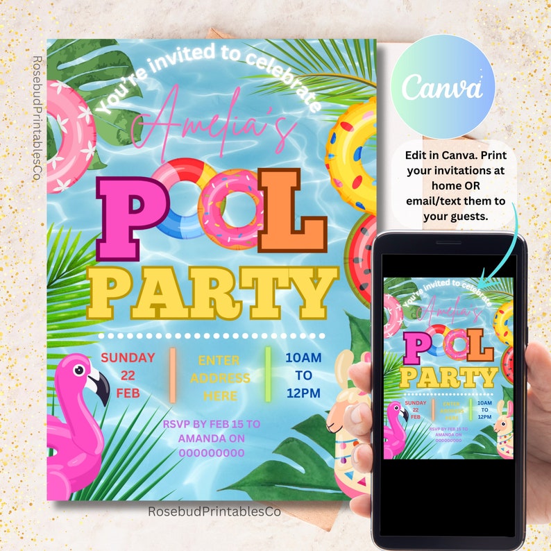 Pool Party Birthday Invite Swim Party Customizable Editable Summer ...