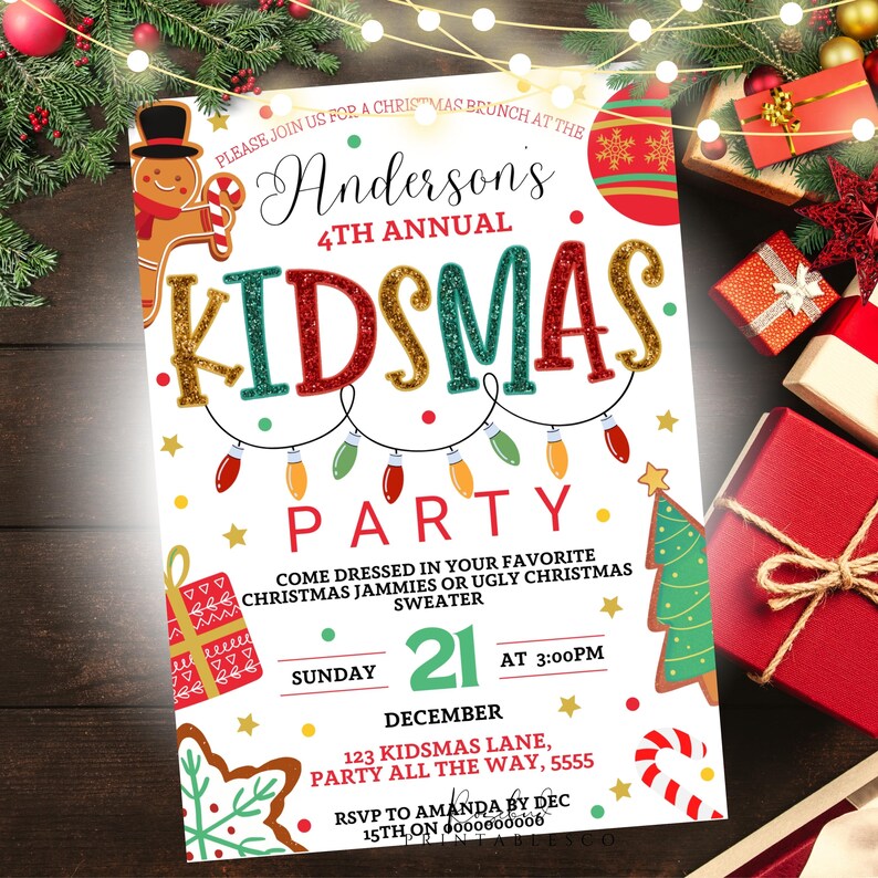 Kidsmas Christmas Invitation, Kids Holiday Party Invitation, Children's ...
