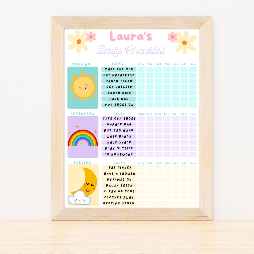 Kids Daily School Checklist Kids Responsibility Chart to Do List ...