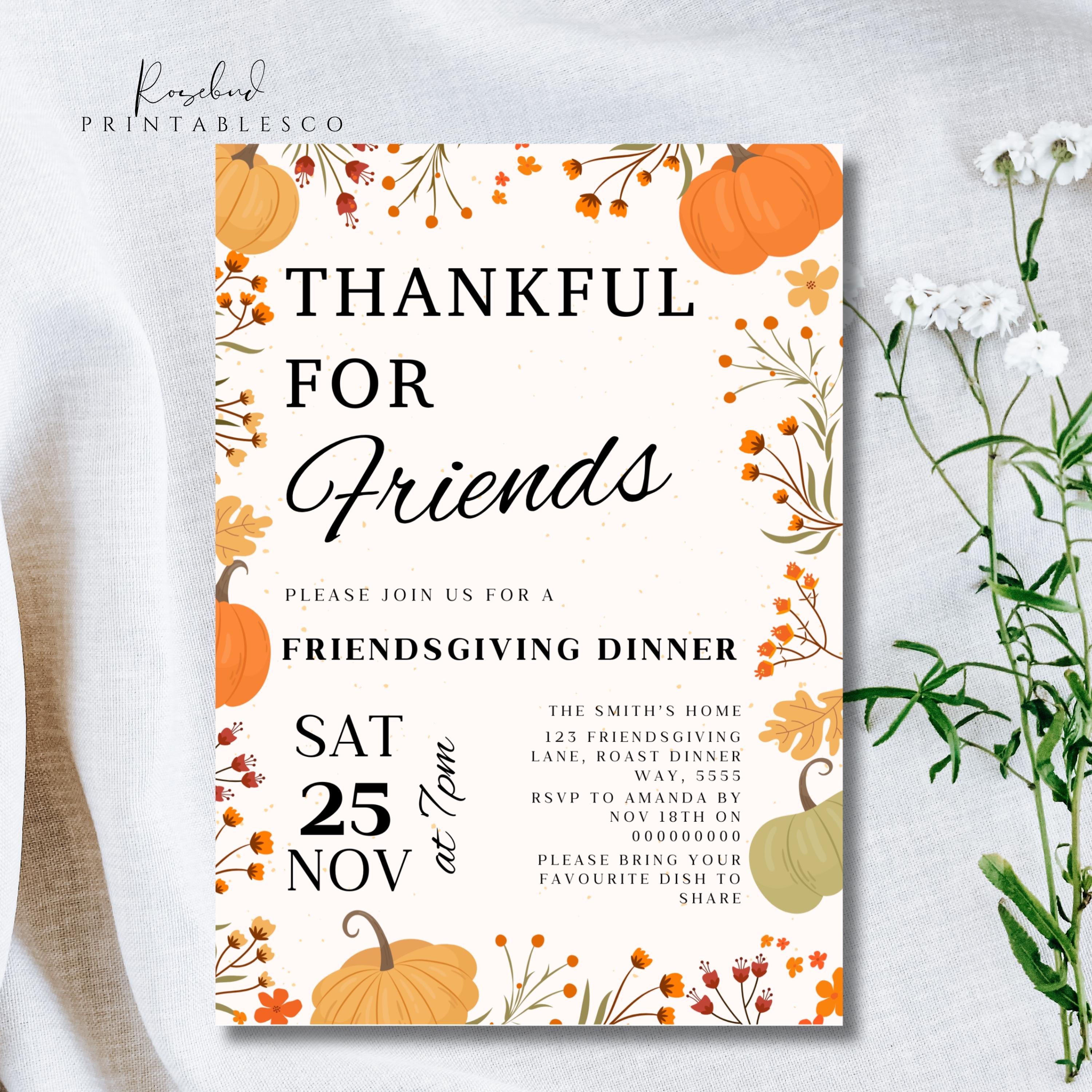 Thankful for Friends Invitation Friendsgiving Dinner Invitation ...