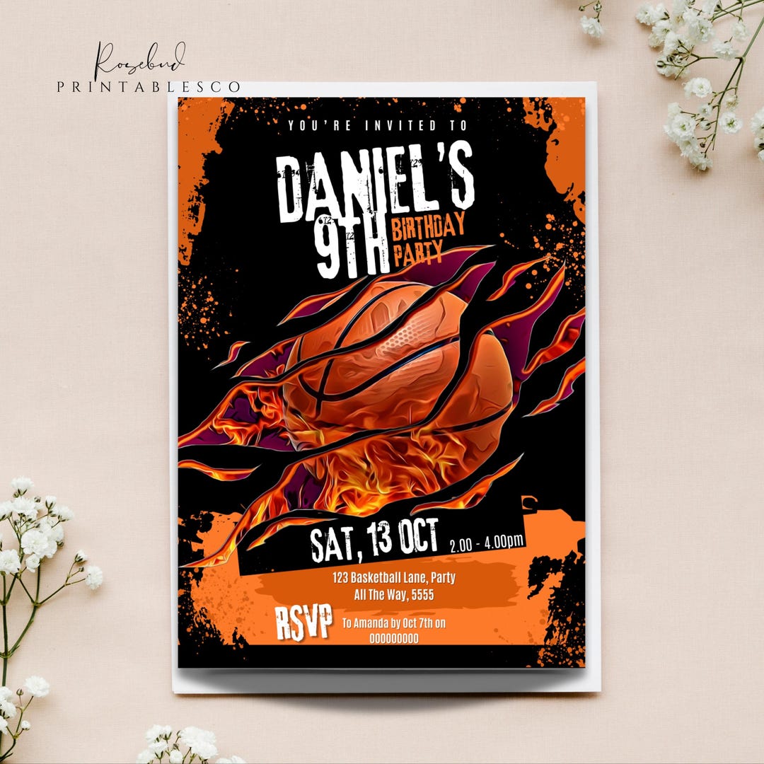 Basketball Printable Invitation Basketball Party Invitation Basketball ...