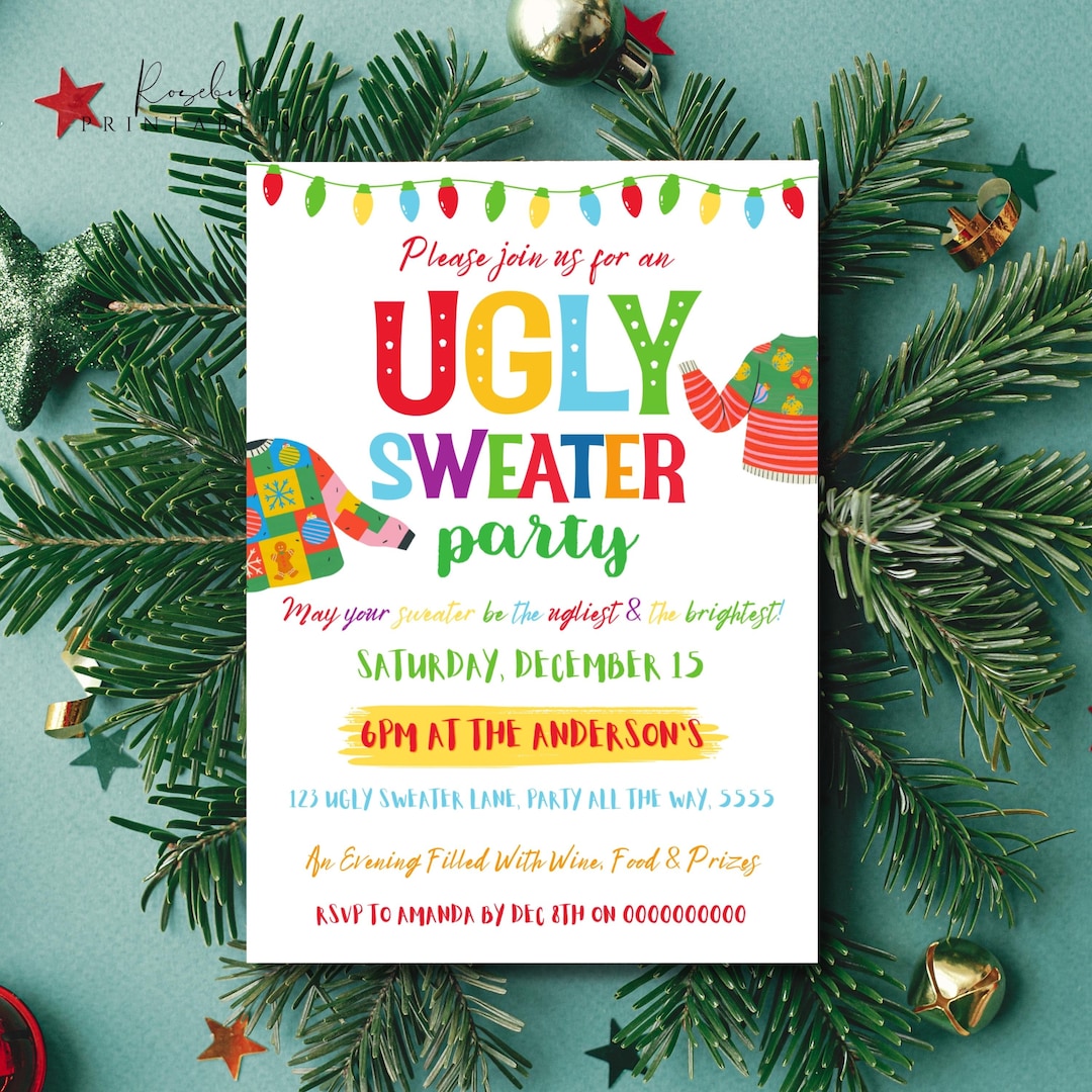 Editable Ugly Sweater Party Invitation, Christmas Ugly Sweater Invite ...