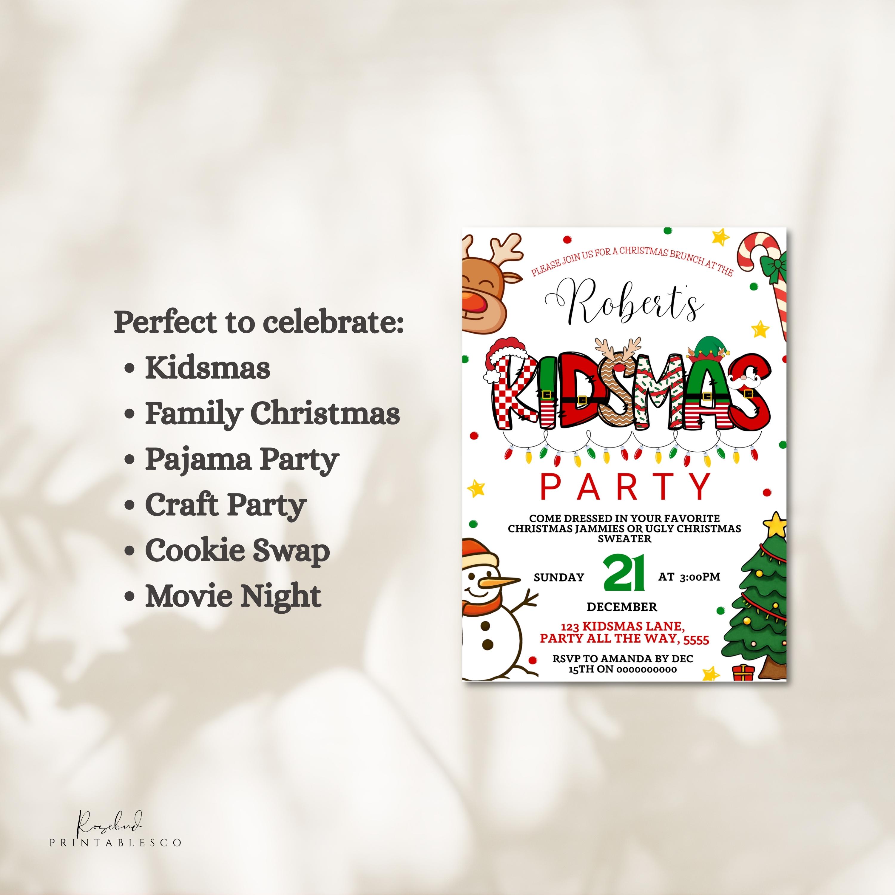 Editable Kidsmas Christmas Invitation, Children's Holiday Party Invite ...