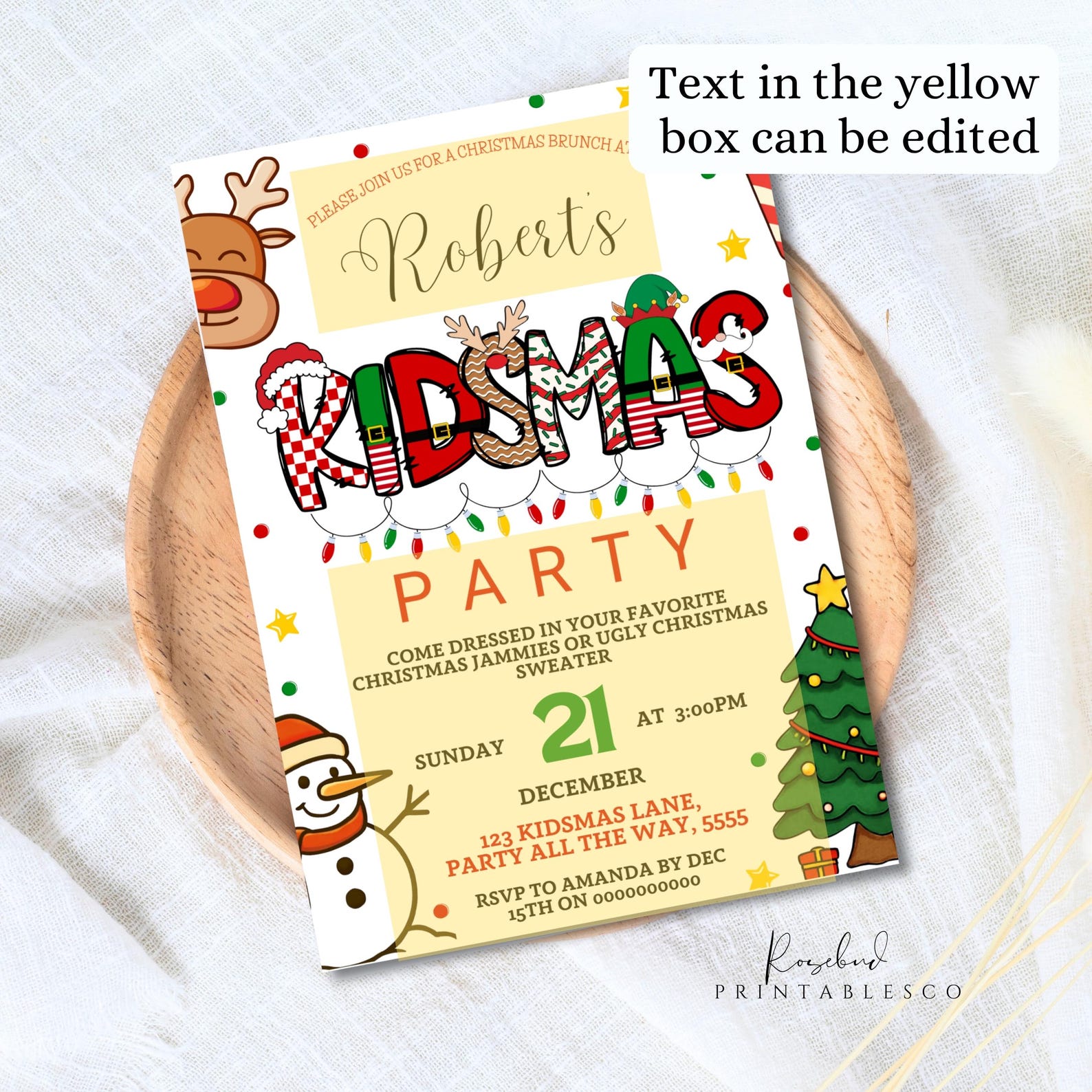 Editable Kidsmas Christmas Invitation, Children's Holiday Party Invite ...