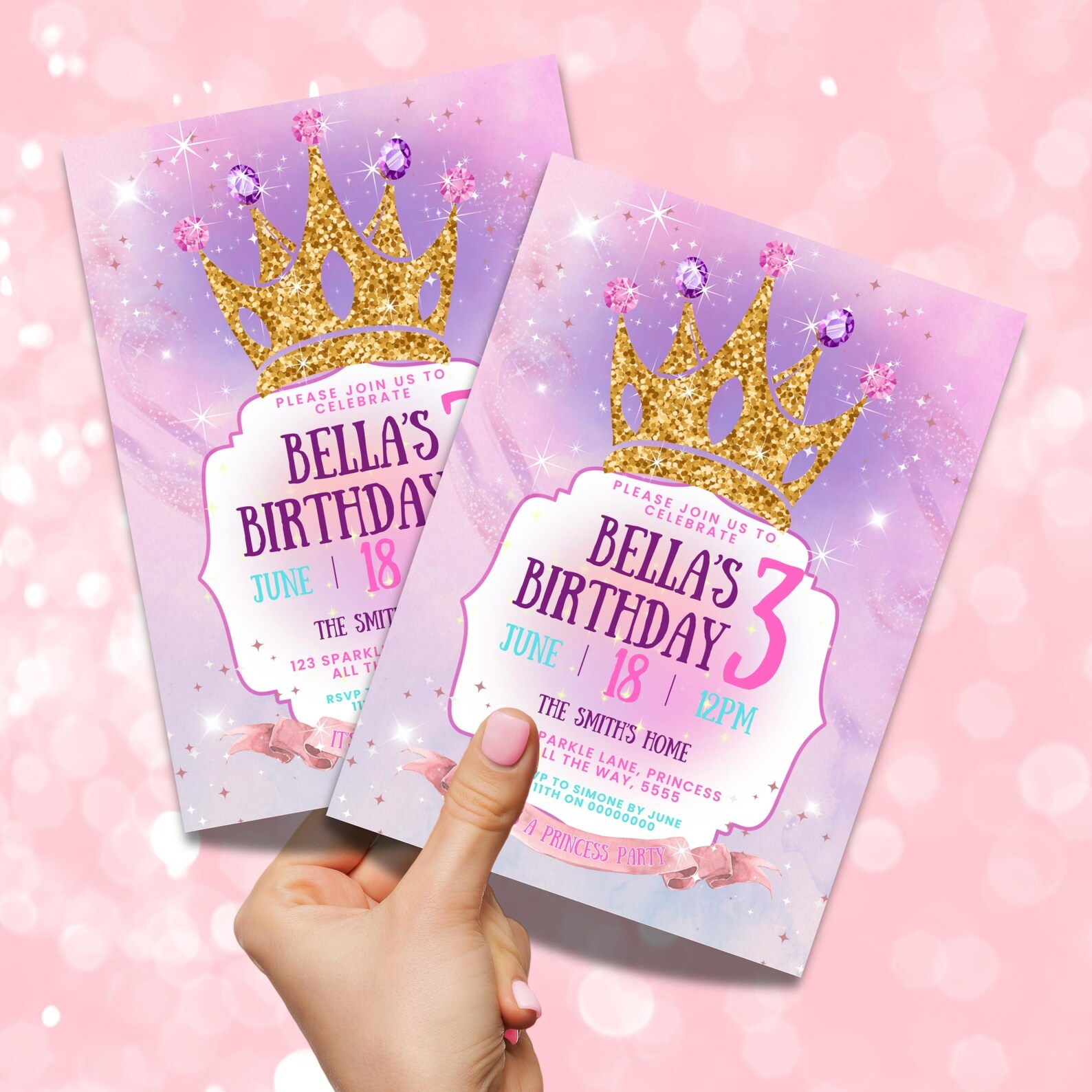 Princess Birthday Invitation Princess Crown Invite Sparkle Gold Crown ...