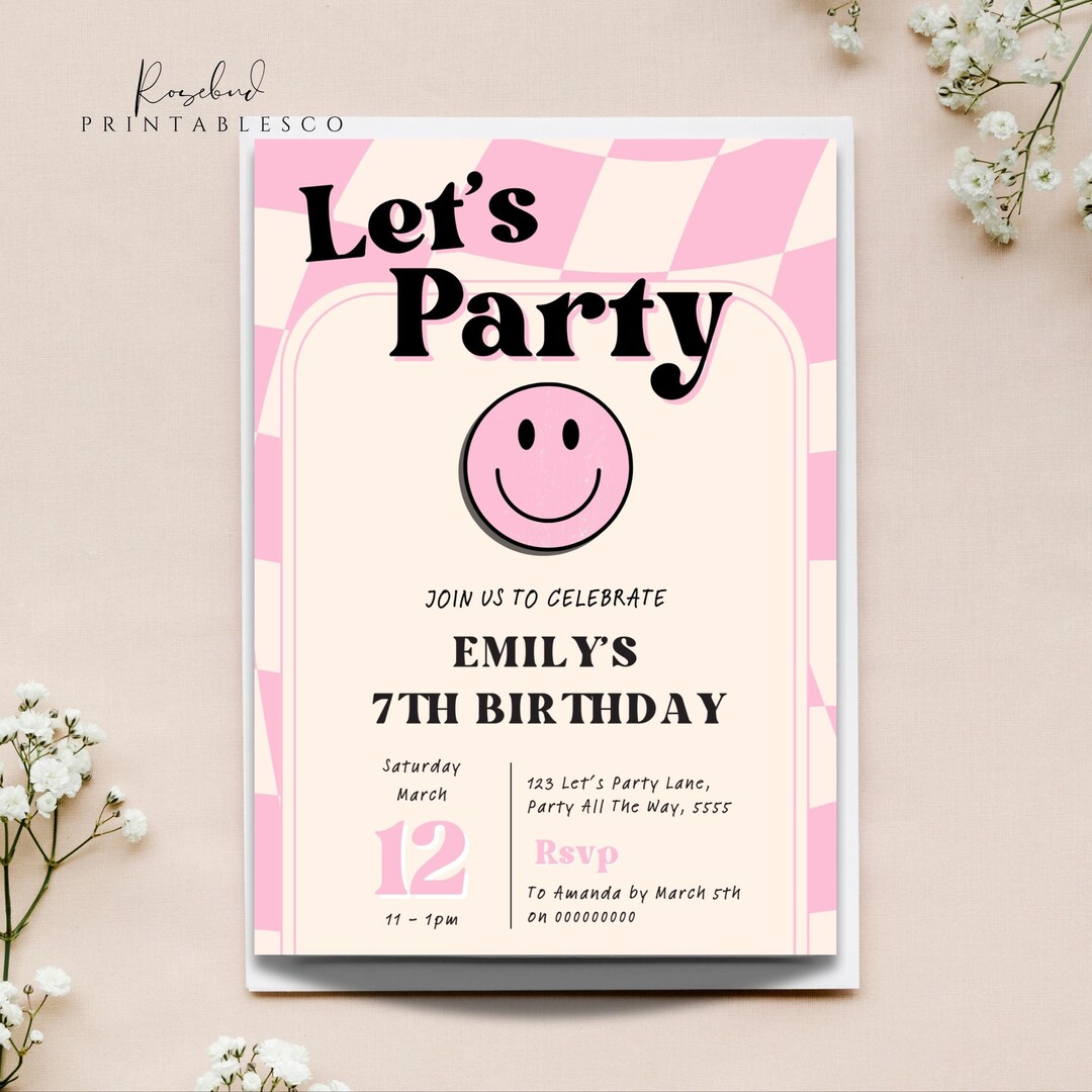 Smiley Face Invite Smiley Face Birthday Invitation Emoji Invite Retro ...