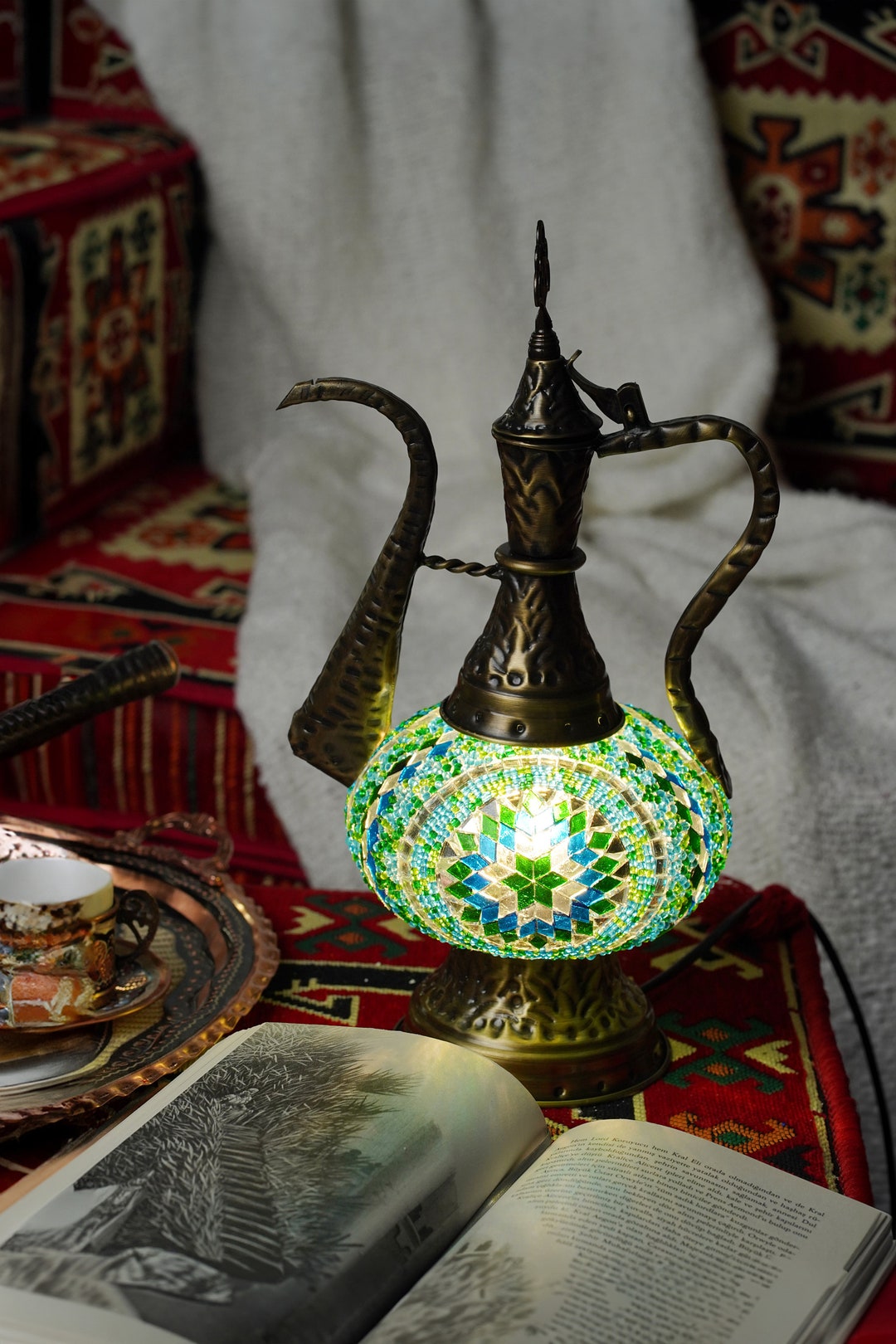 Green Pitcher Table Lamp, Housewarming Gift, Bedside Table Lamp ...