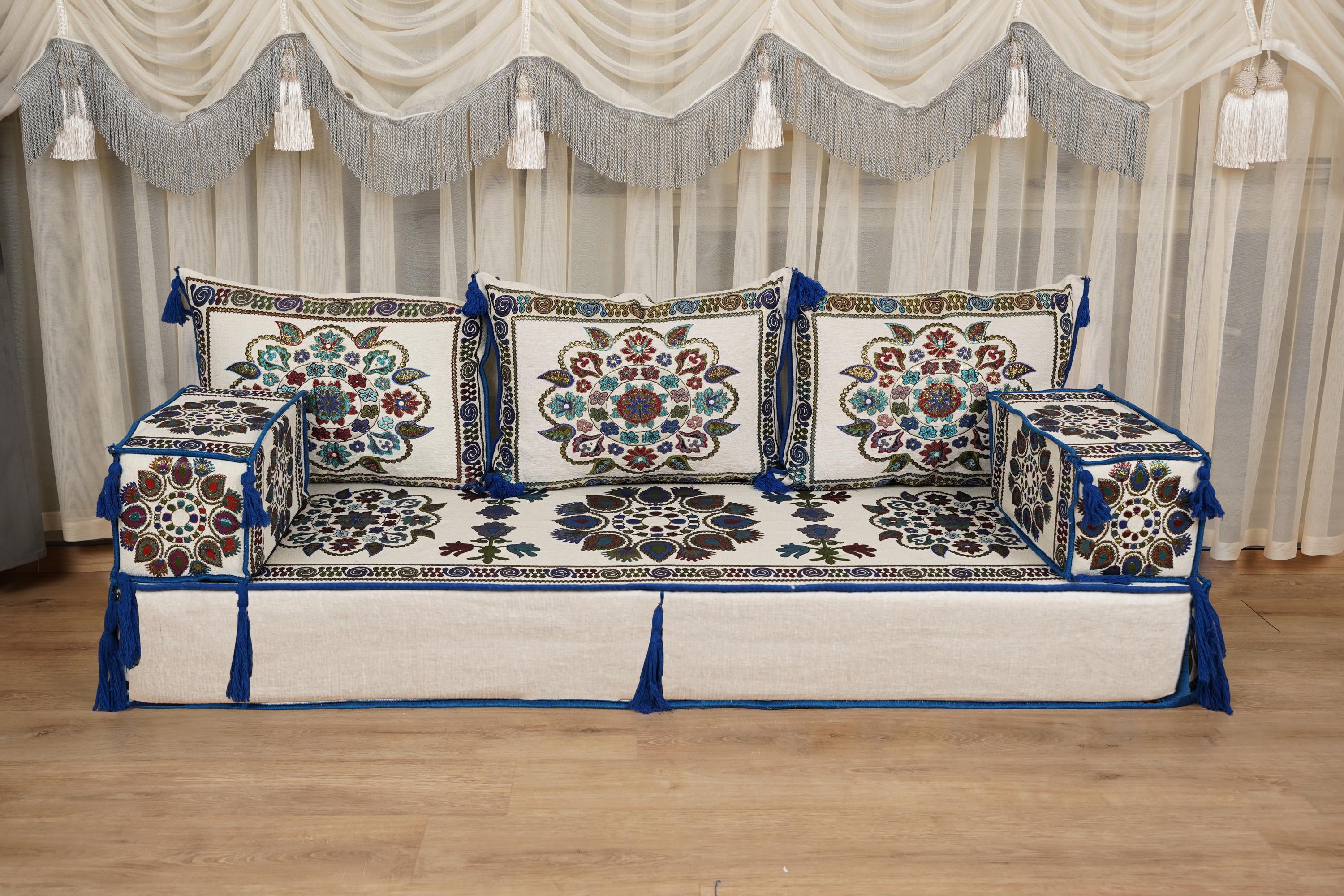 Arabic Loveseat Floor Cushion, White Arabic Majlis Sofa, Turkish Floor ...